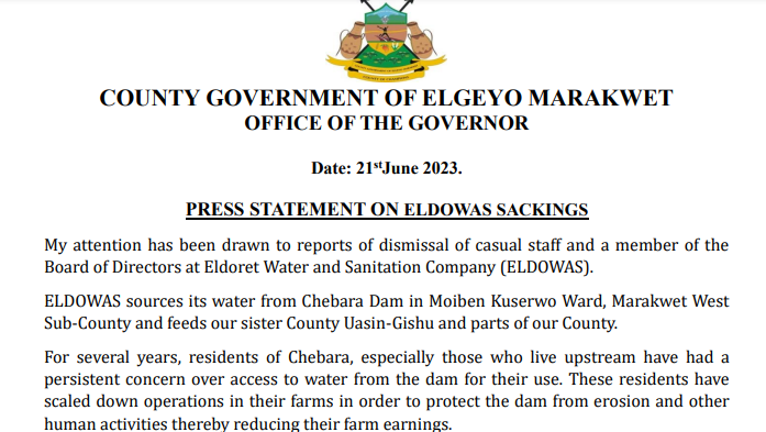 Elgeyo governor demands unconditional reinstatement of staff sacked by ...