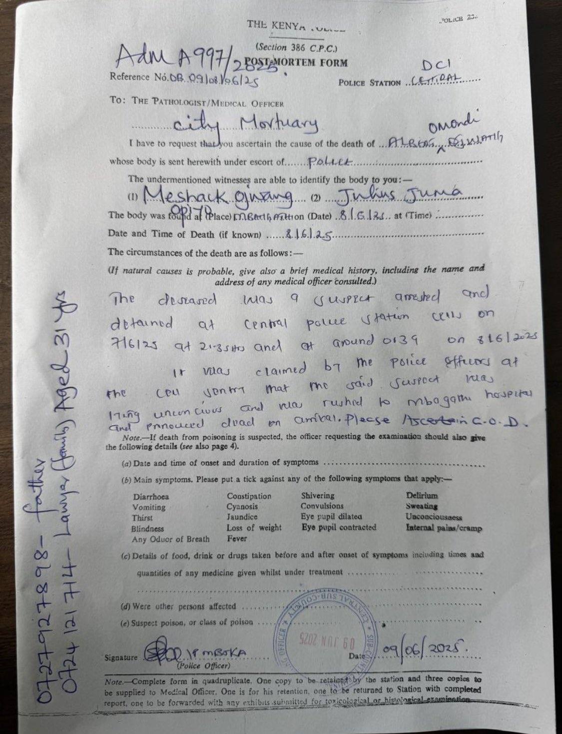 Postmortem Report Confirms Albert Omondi Died from Blunt Force Head ...